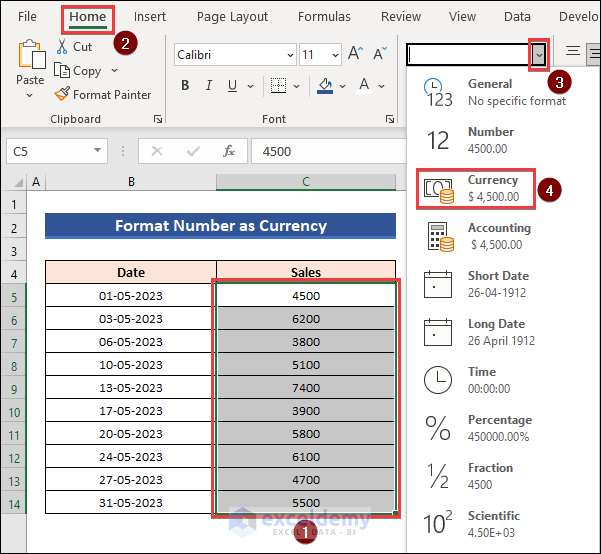 在 Excel 中设置货币格式（格式、更改和删除） - 知猫指南